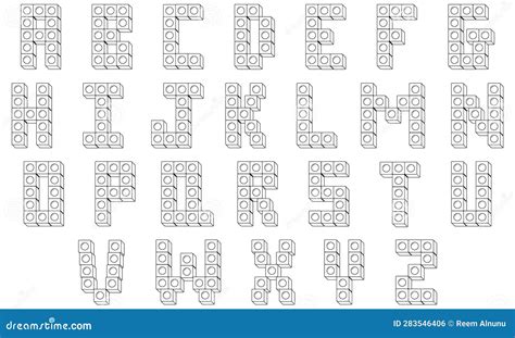 Lego Alphabet English Letters Blocks In Sketch Stroke Modern Style Pack Set Stock Vector