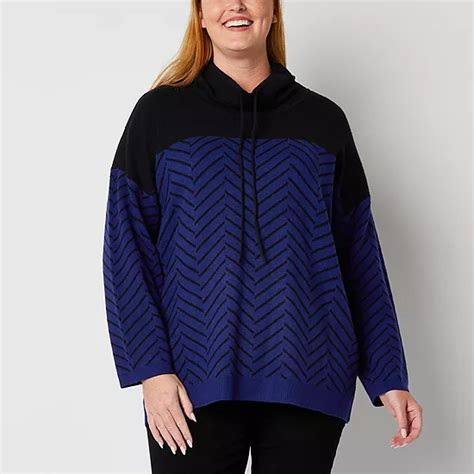 Liz Claiborne Plus Womens Cowl Neck Long Sleeve Chevron Pullover