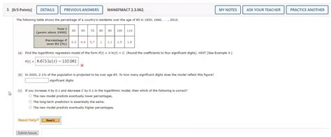 A Find The Logarithmic Regression Model Of The Form