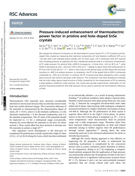 Pdf Pressure Induced Enhancement Of Thermoelectric Power Factor In Pristine And Hole Doped