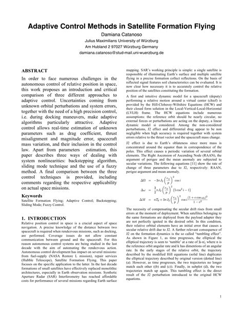 Pdf Adaptive Control Methods In Satellite Formation Flying
