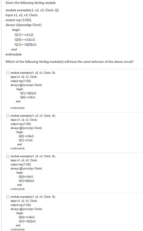 Solved Given The Following Verilog Module Module Examplex1