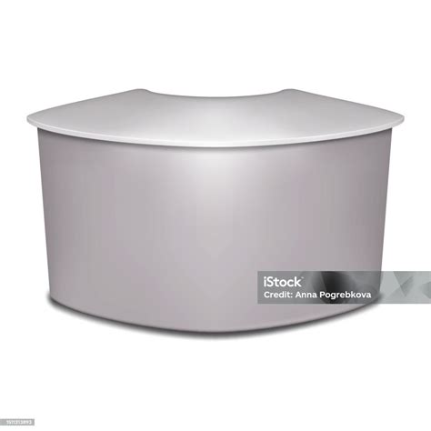 흰색 배경 벡터 모형에 있는 빈 휴대용 팝업 전시 카운터 둥근 판촉 테이블은 현실적인 모형을 서 있습니다 디자인용 템플릿 0명에 대한 스톡 벡터 아트 및 기타 이미지