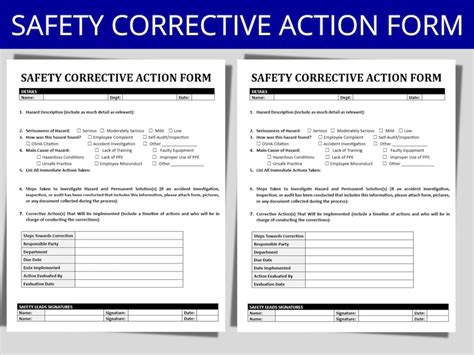 Safety Corrective Action Template Osha Standards Incident Accident