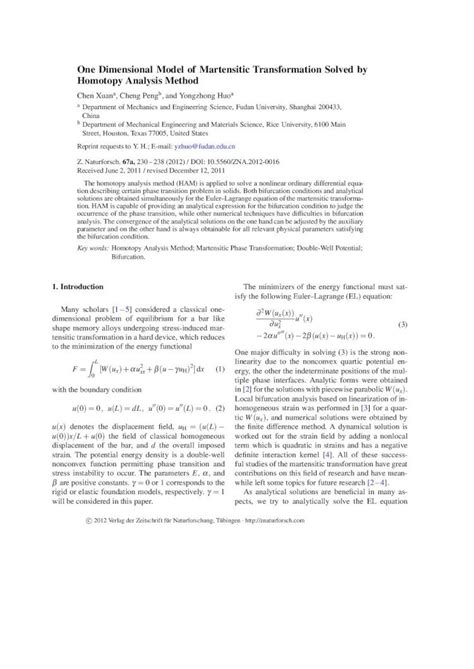 Pdf One Dimensional Model Of Martensitic Transformation Solved By Homotopy Analysis