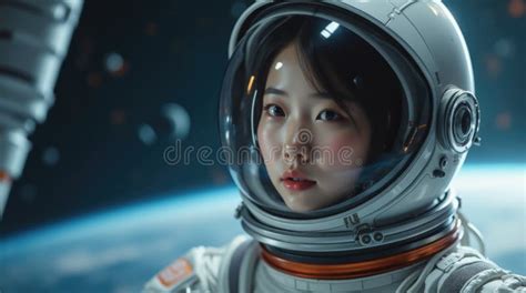 A Female Astronaut Floats In Space Observing Distant Stars And Planets Earth Glimmers Below