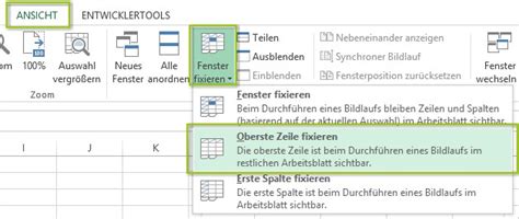 Excel Zeile Fixieren Bzw Einfrieren Eine Oder Mehrere Zeilen