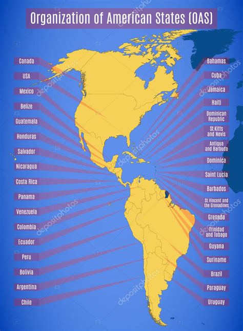 Mapa Esquem Tico Vectorial De La Organizaci N De Estados Americanos