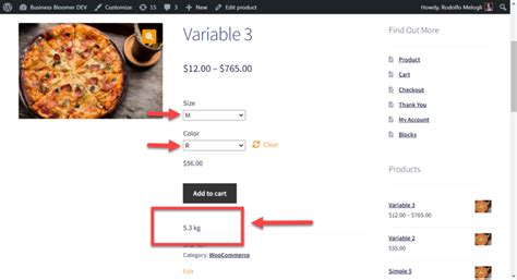 Woocommerce Display Selected Variation Info Price Weight Etc