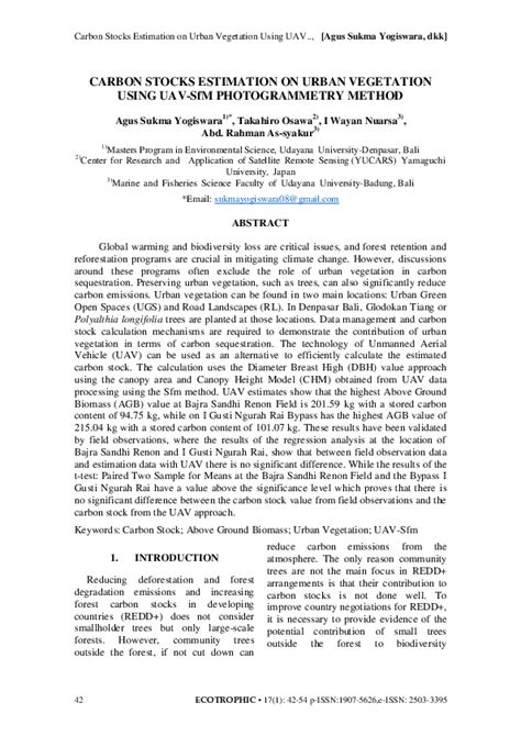 Pdf Carbon Stocks Estimation On Urban Vegetation Using Uav Sfm Photogrammetry Method