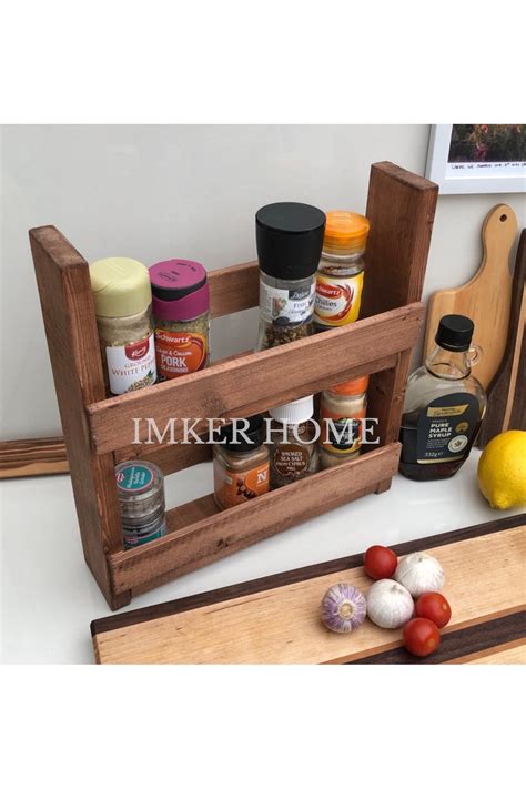 Imker Home Ahşap Tezgahüstü Organizer Mutfak Rafı Baharatlık Takımı Standı Baharat Kavanoz Seti