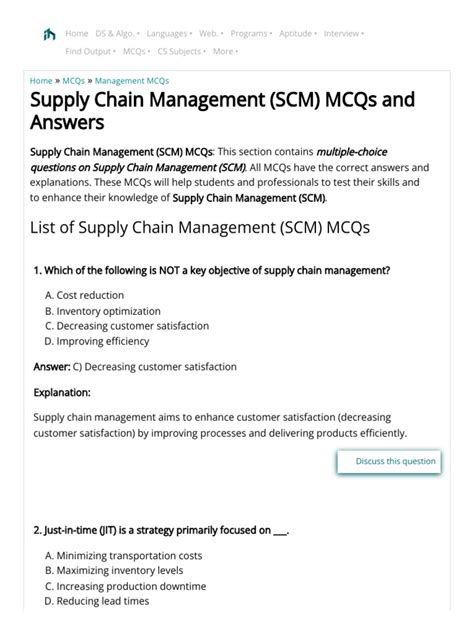 Supply Chain Management Scm Mcqs And Answers Pdf Supply Chain Inventory