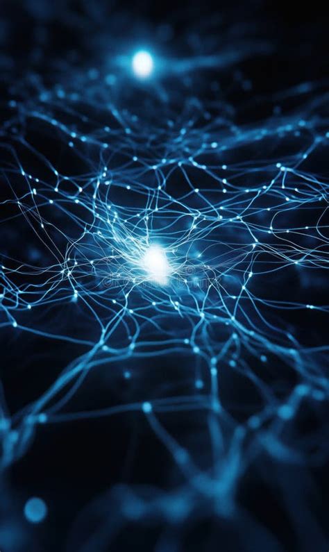 Digital Neural Network With Blue Glowing Connections And Nodes In A