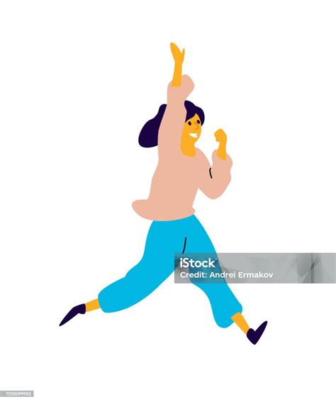 쾌활 한 춤 소녀입니다 벡터입니다 웃는 젊은 여자의 그림입니다 댄스 스튜디오에 대 한 문자입니다 플랫 스타일입니다 긍정적인 실행 되 고 아름 다운 여성 위로 점프 스포츠에