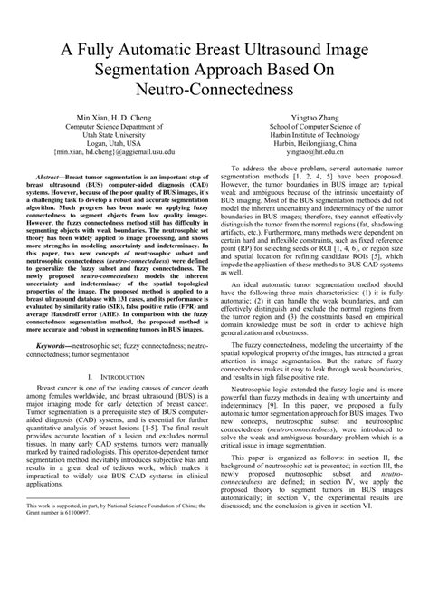 Pdf A Fully Automatic Breast Ultrasound Image Segmentation Approach Based On Neutro Connectedness