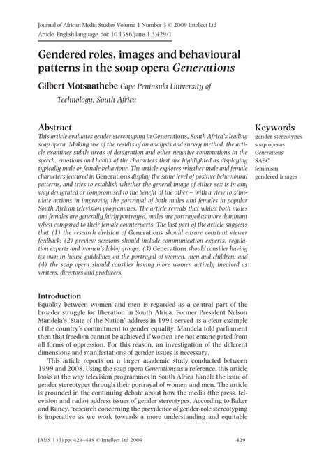 Pdf Gendered Roles Images And Behavioural Patterns In The Soap Opera