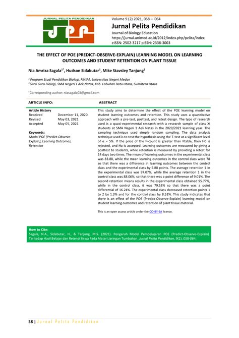 Pdf The Effect Of Poe Predict Observe Explain Learning Model On