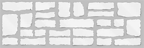 찢어진 종이 스트립 찢어진 가장자리가있는 현실적인 구겨진 종이 스크랩 노트북 페이지의 파쇄 벡터 일러스트레이션 종이에 대한 스톡 벡터 아트 및 기타 이미지 Istock