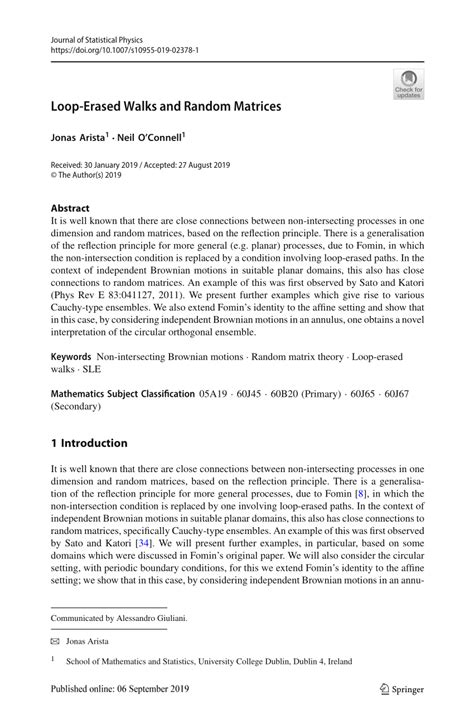 Pdf Loop Erased Walks And Random Matrices
