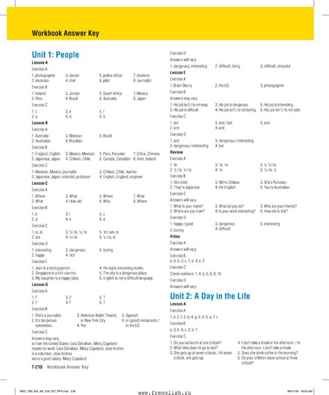 World English 3ed 1 Workbook Answer Key T 218 Workbook Answer Key Unit 1 People Lesson A