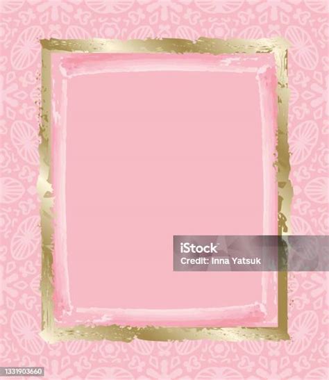 분홍색 배경에 브러시 스트로크로 만든 골드 스퀘어 프레임 웨딩 카드 화장품 포장 초대장 축하 또는 광고 장식용 수채화 디자인 핑크와 골드 벡터 분홍에 대한 스톡 벡터 아트