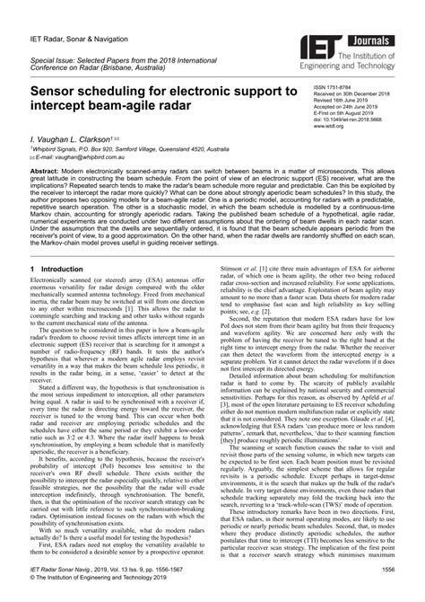 Pdf Sensor Scheduling For Electronic Support To Intercept Beam Agile