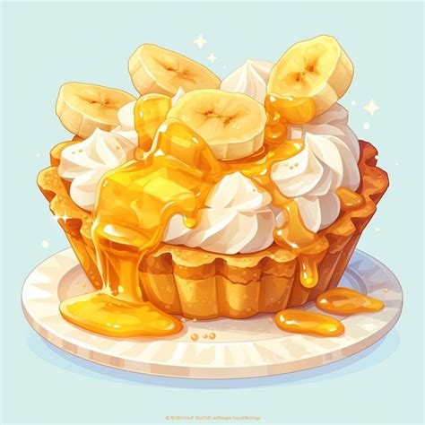 Premium Vector Creamy Banana Cream Pie Dessert Cartoon Style