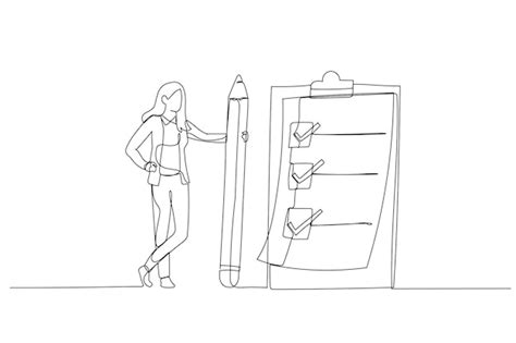 Premium Vector Illustration Of Businesswoman Holding Big Pencil Drawing The Boundary Line
