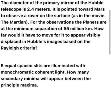 solved the diameter of the primary mirror of the hubble telescope is 2