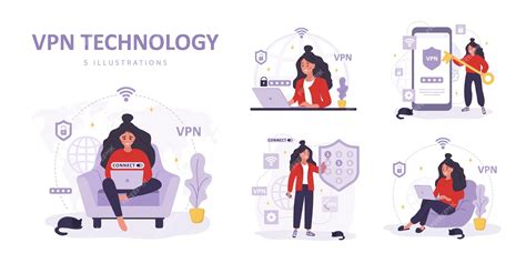 Premium Vector Vpn Technology Collection Women Using Virtual Private Network Password Security