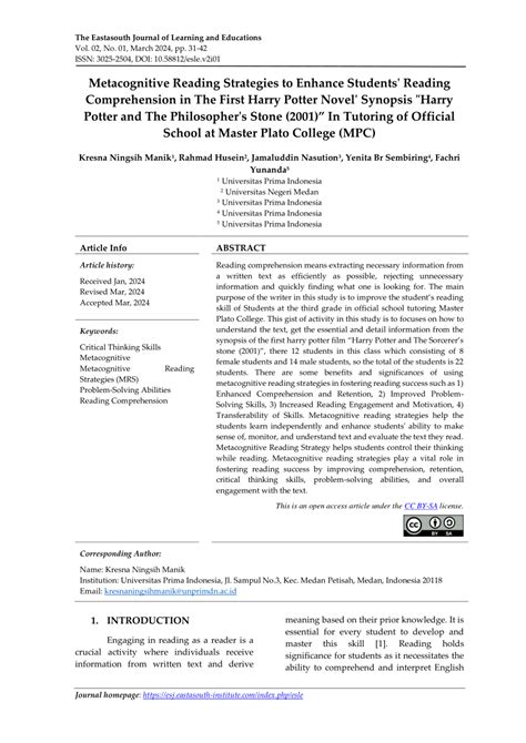 Pdf Metacognitive Reading Strategies To Enhance Students Reading