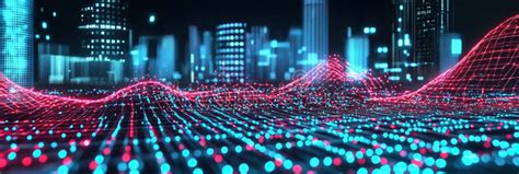Digital Landscape With Glowing Red And Blue Lights Representing Data Flow In A Cityscape At