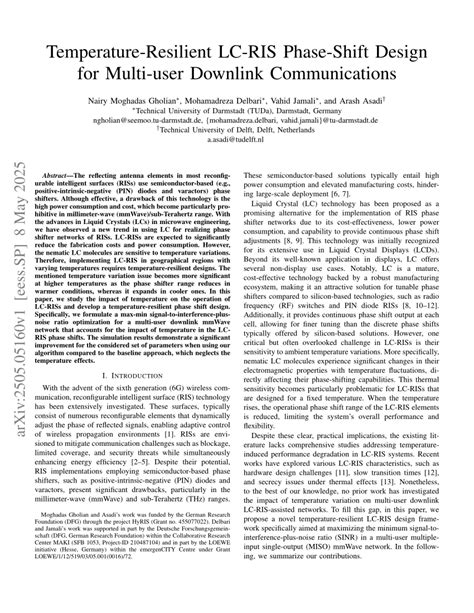 Pdf Temperature Resilient Lc Ris Phase Shift Design For Multi User Downlink Communications