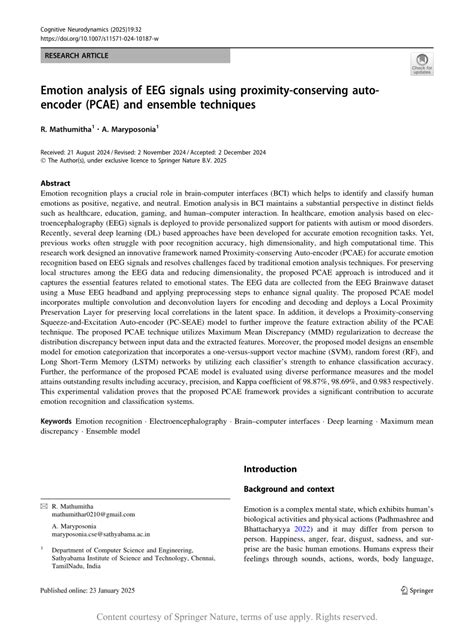 Emotion Analysis Of Eeg Signals Using Proximity Conserving Auto Encoder Pcae And Ensemble