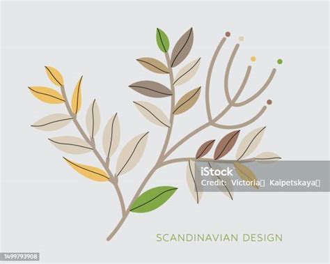 추상적인 미적 스칸디나비아 봄 또는 여름 식물로 밝은 파스텔 색상의 잎이 있습니다 가을 단풍에 대한 스톡 벡터 아트 및 기타 이미지 가을 단풍 단일 이미지 팔레트