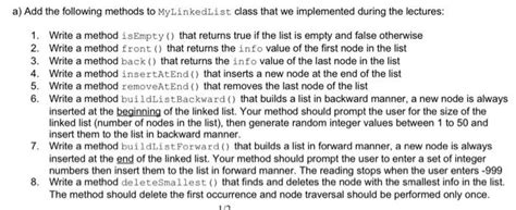 Solved A Add The Following Methods To Mylinkedlist Class