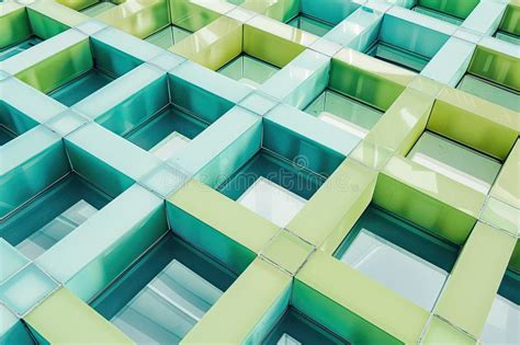 Minimalist Grid Patterns In Light Blue And Green Representing Structure And Order Stock