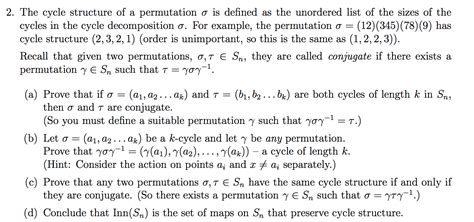 Solved 2 The Cycle Structure Of A Permutation O Is Defined