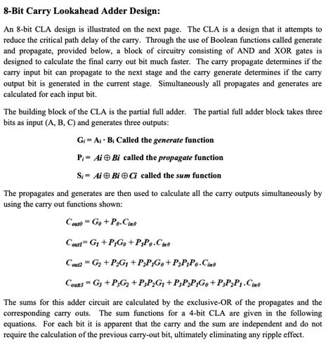 solved 8 bit carry lookahead adder design an 8 bit cla