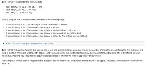 Solved Write A Program That Compares These Three Sets In The