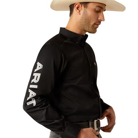 Mens Ariat Team Logo Black Grey Twill Classic Fit Button Down Shirt