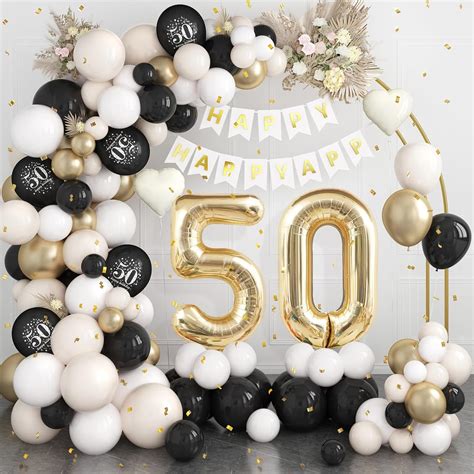 50th Birthday Decorations Black Gold Sand White 50th