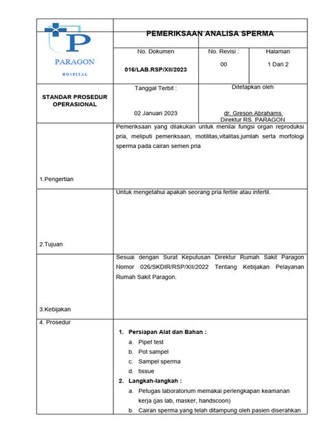 Sop Lab Pemeriksaan Analisa Sperma Pdf
