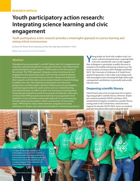 Pdf Youth Participatory Action Research Integrating Science Learning And Civic Engagement