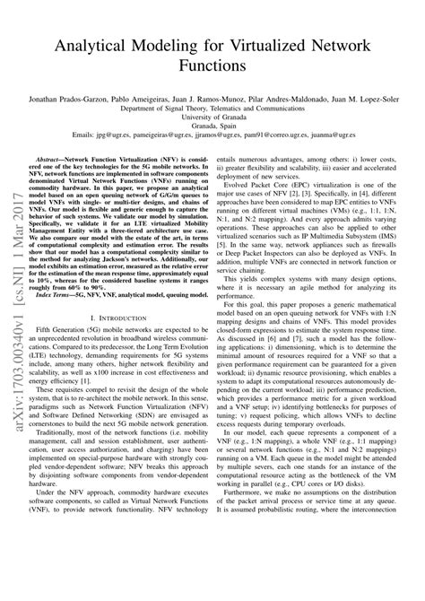 Pdf Analytical Modeling For Virtualized Network Functions