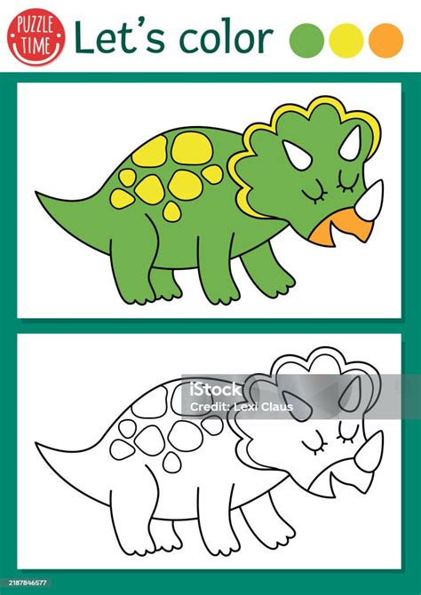 트리케라톱스를 가진 아이들을 위한 공룡 색칠 공부 페이지 벡터 선사 시대 개요 그림 벽지 색깔이 있는 예를 가진 아이들을 위한 간단한 색칠 책 그리기 기술 인쇄 가능한