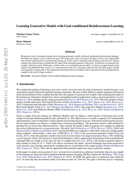 Pdf Learning Generative Models With Goal Conditioned Reinforcement