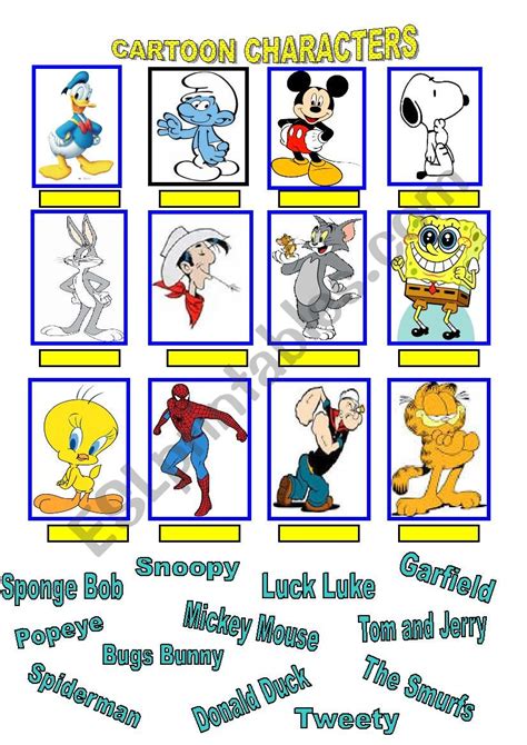 Cartoon Characters Esl Worksheet By Ssakin53