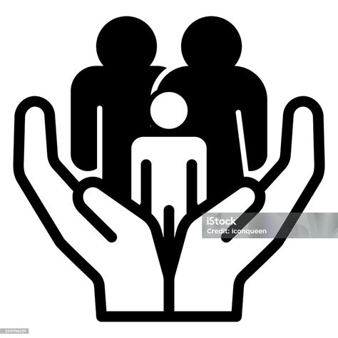 손에 아이가 있는 가족 단단한 아이콘 가족 심리학 개념 벡터 그래픽입니다 아버지 어머니 및 아들 흰색 배경에 지원 기호 스타일 모바일 또는 디자인 가족에 대한 스톡 벡터