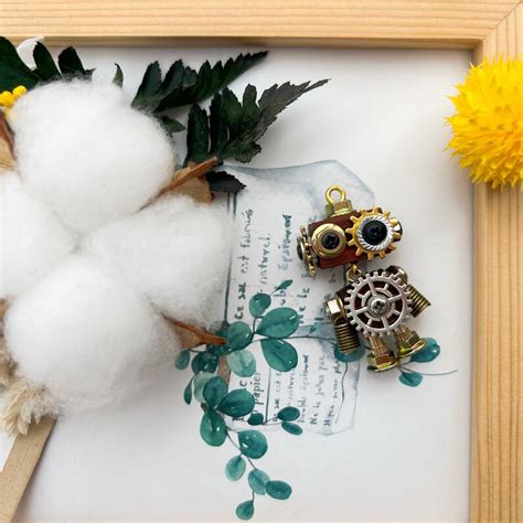 Handmade Steampunk Wooden Sailing Robot Keychain Decornecklace Robot